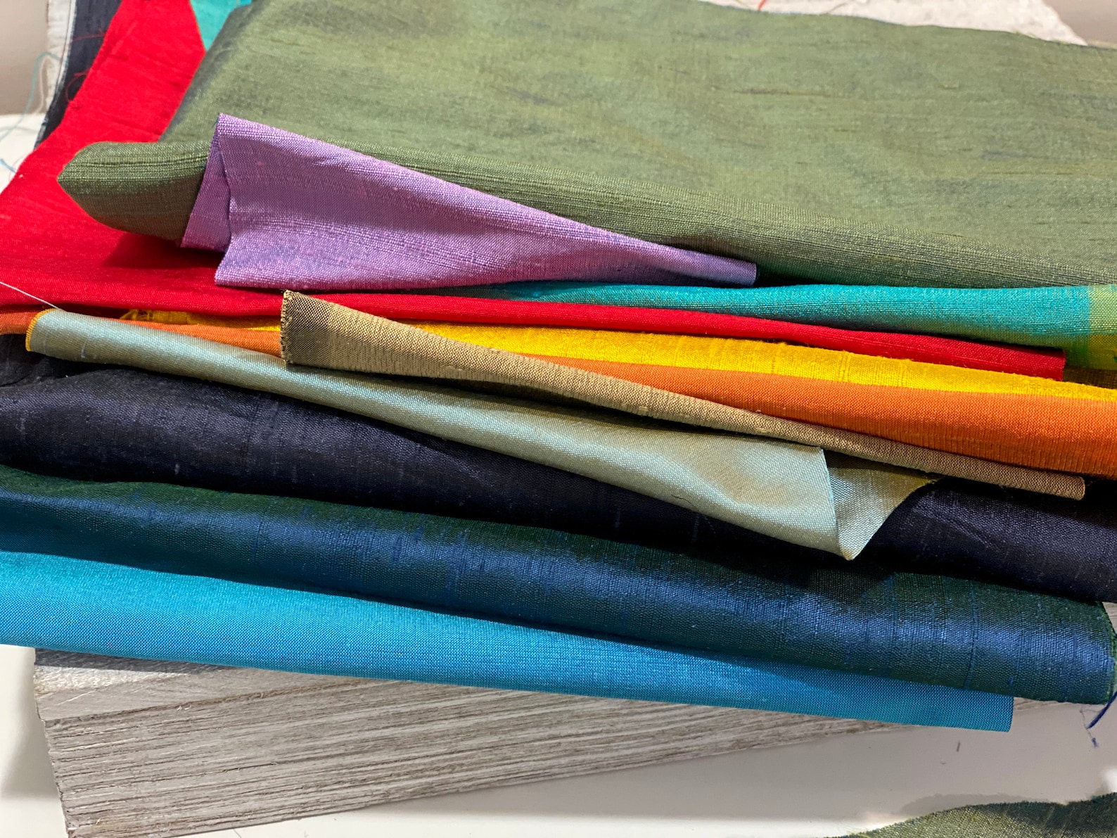 Assorted Pieces of Silk Dupioni and Silk Shantung Fabric Scraps ...