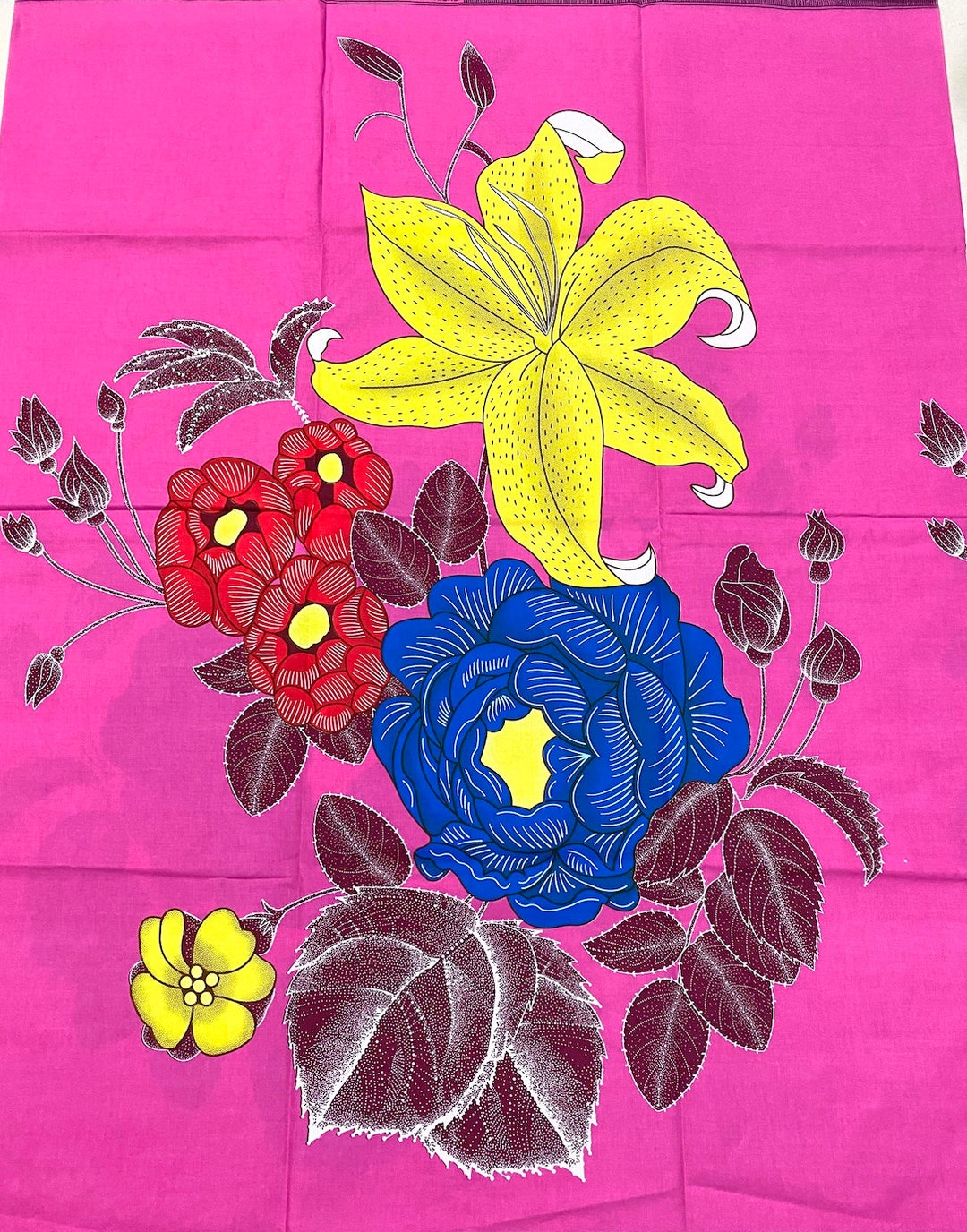 Pink African Fabric Floral Bloom Print 100% Cotton Sold by the Panel ...