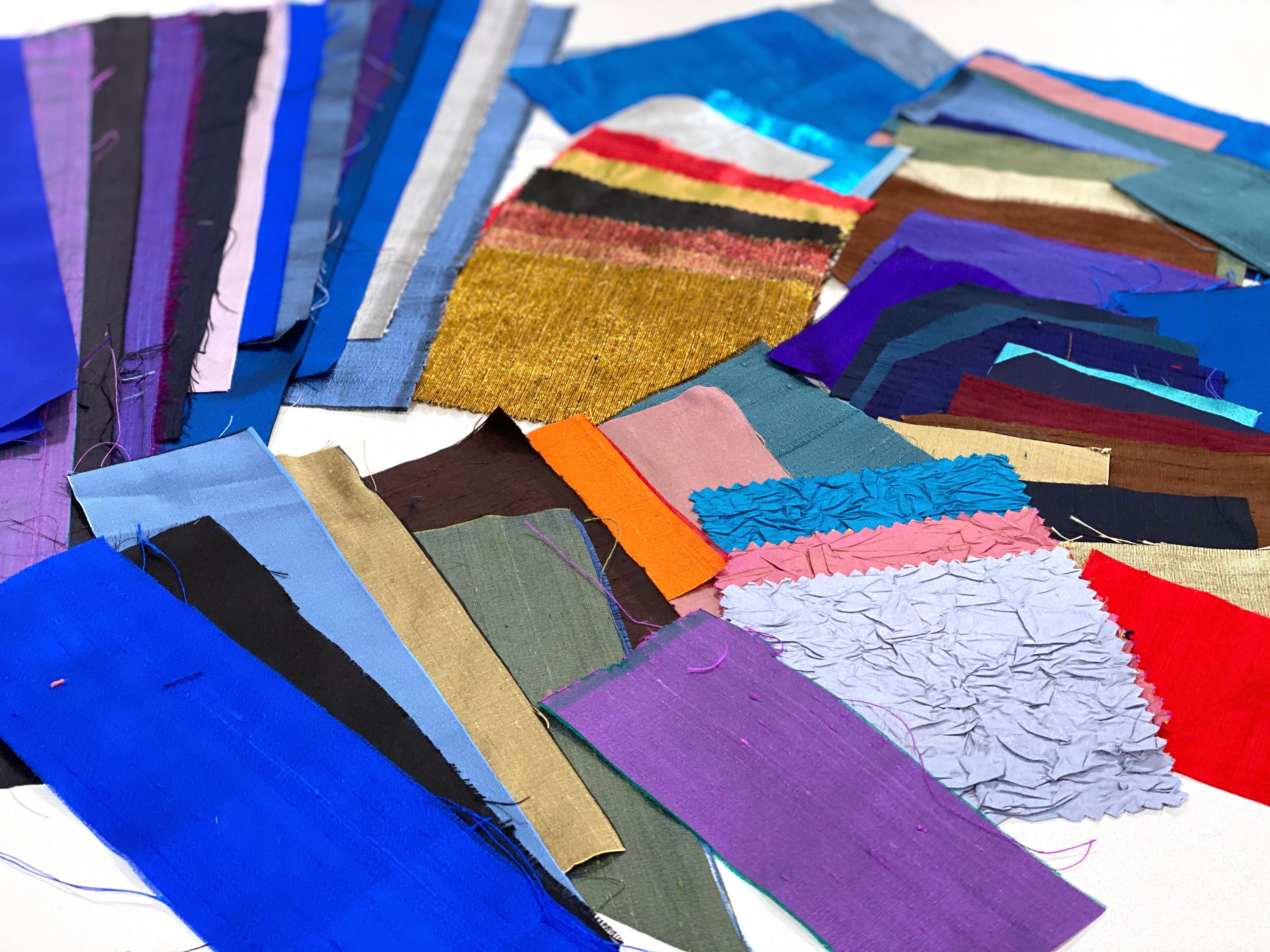 Assorted Pieces of Silk Dupioni and Silk Shantung Fabric Scraps ...
