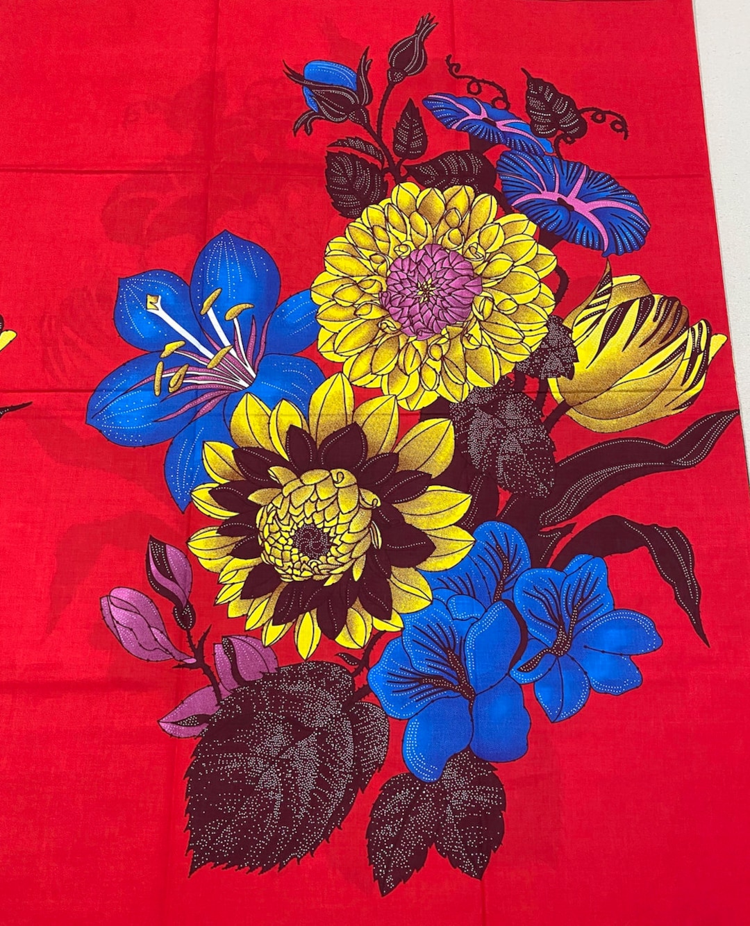 Red African Fabric Floral Bloom Print 100% Cotton Sold by the Panel 31 ...
