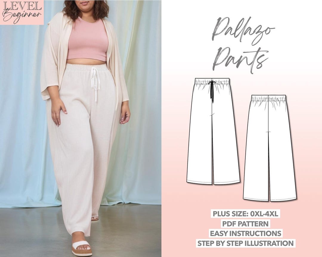 Plus Size Palazzo Pants Sewing Pattern 0XL-4XL Summer Pants Pattern ...