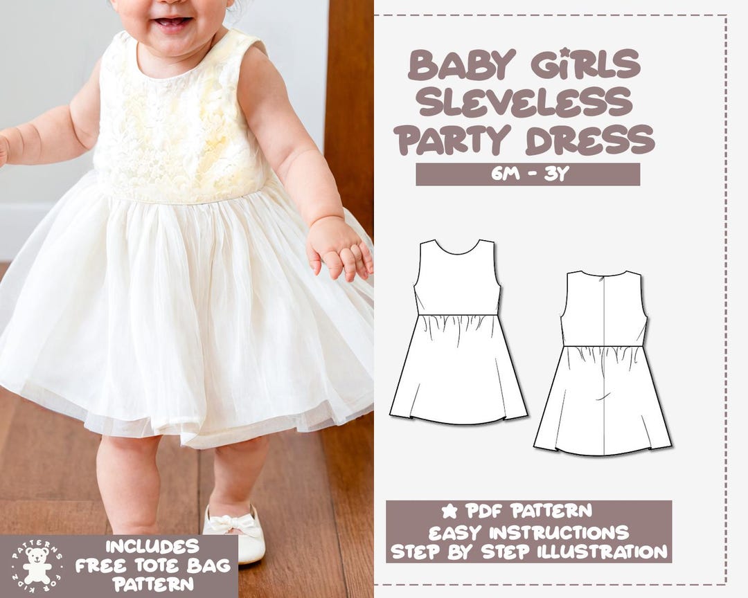 Baby Girl Dress Sewing Pattern 6M-3Y Party Dress PDF Pattern Sleeveless ...
