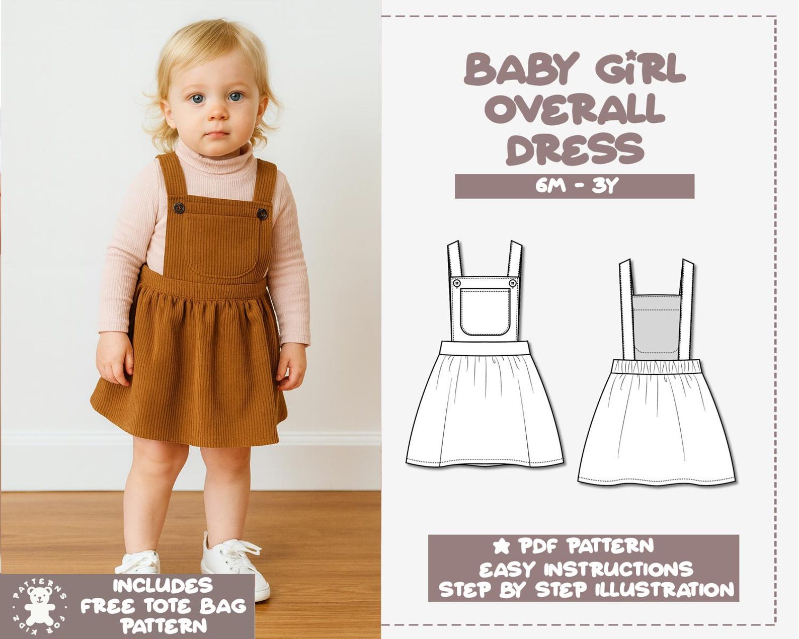 Baby Girl Overall Dress Sewing Pattern (PDF Pattern) - Etsy