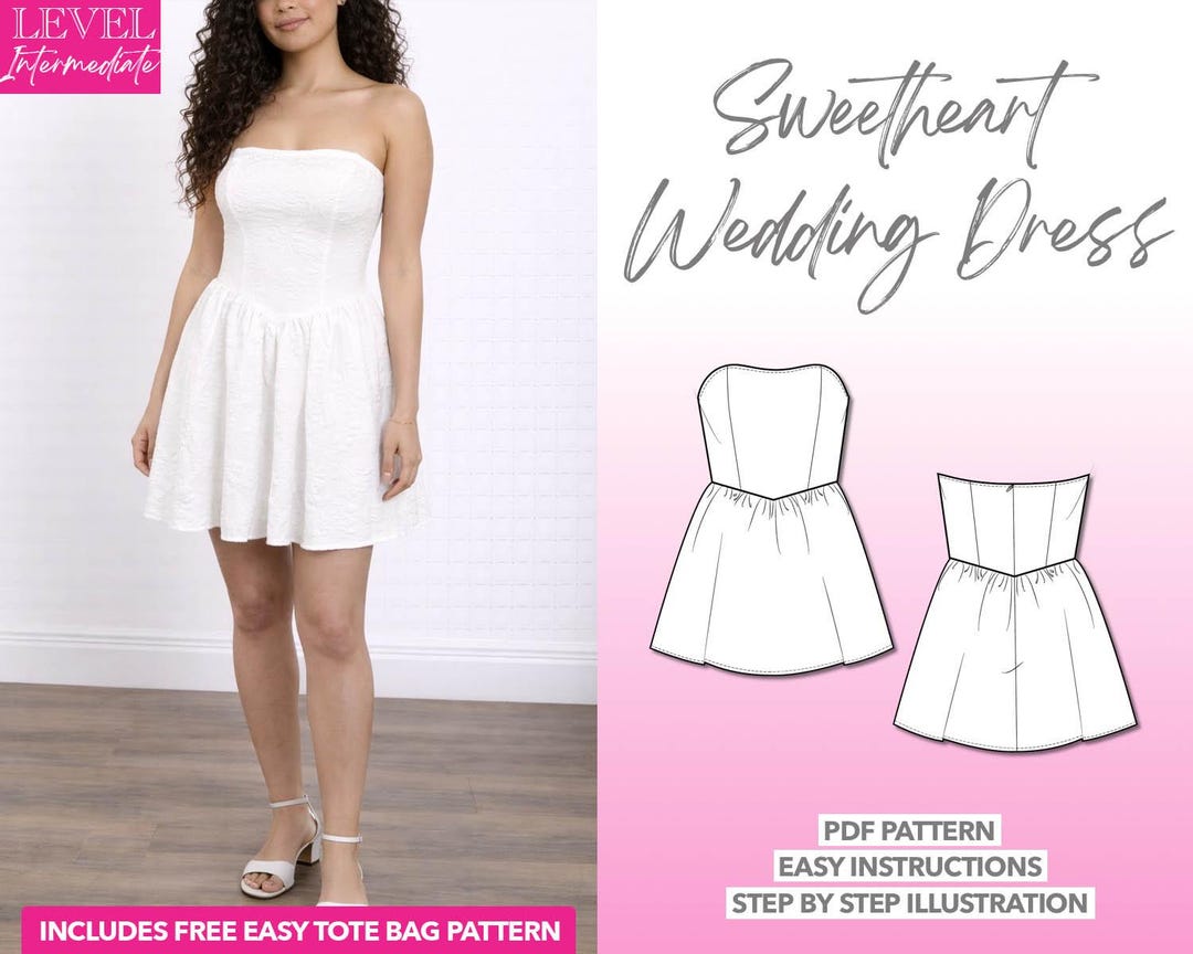 Sweetheart Tube Wedding Dress Sewing Pattern: Mini Dress (PDF Download ...