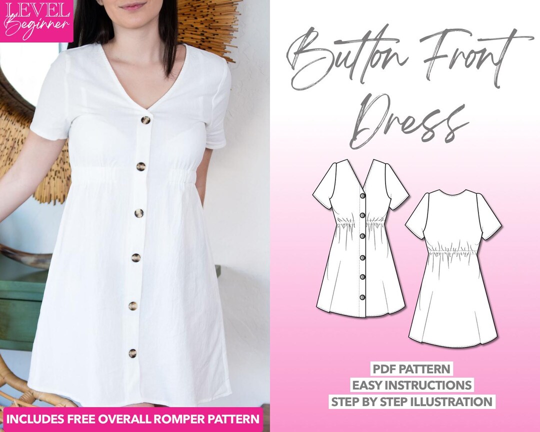 Button Front Dress Sewing Pattern Mini Dress Pattern Women Dress Sewing 