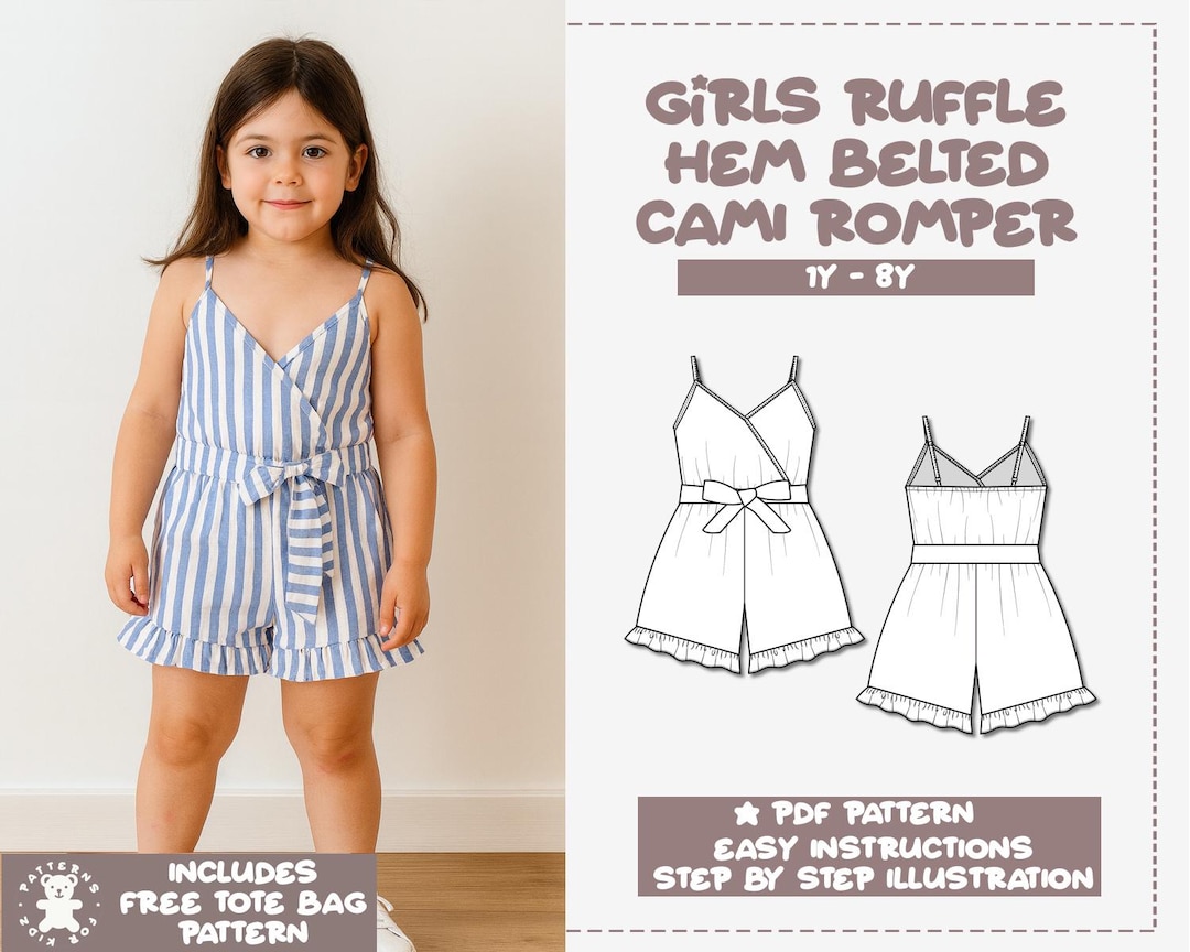 Girls Ruffle Hem Cami Romper Sewing Pattern (PDF Pattern) - Etsy