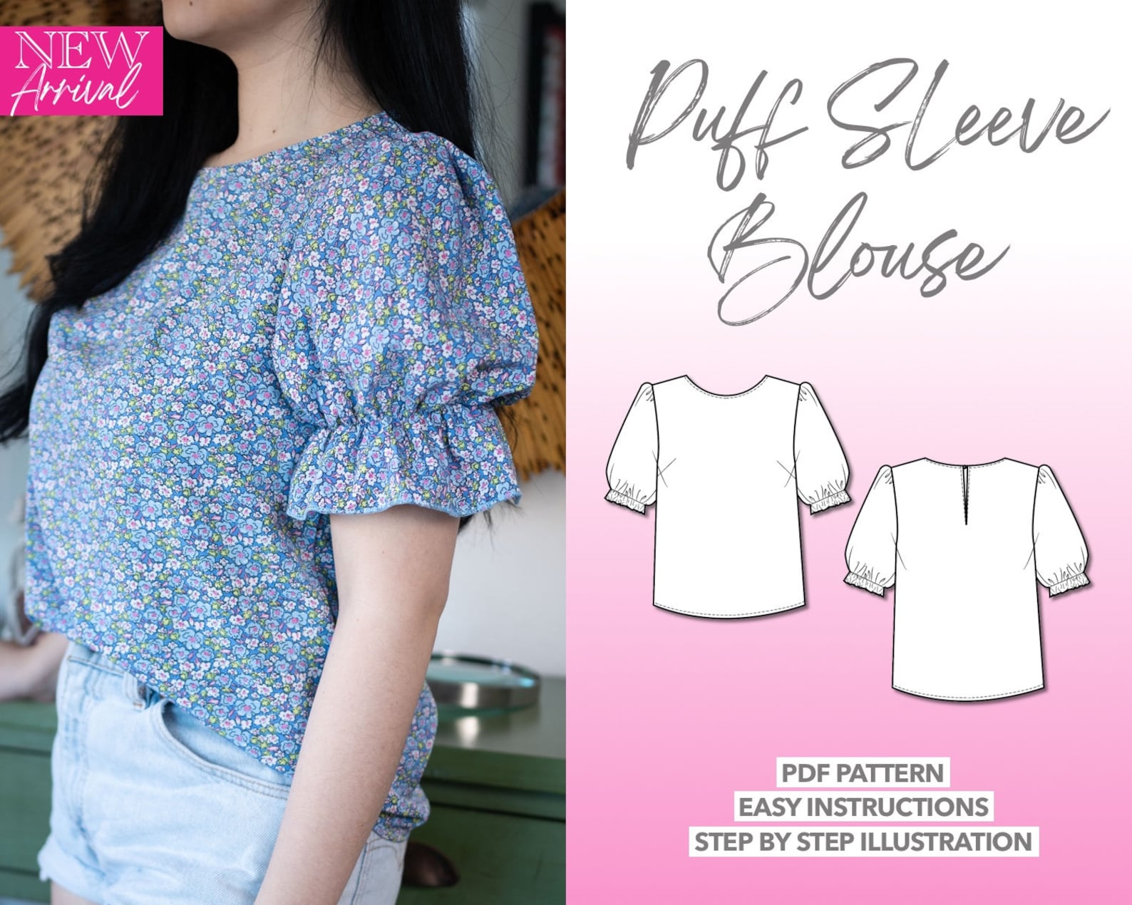 Puff Sleeve Blouse Sewing Pattern Blouse Pattern Women Top - Etsy