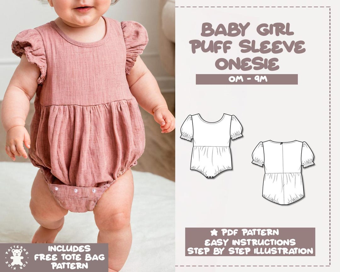 Baby Girl Onesie Sewing Pattern Baby PDF Pattern Puff Sleeve Sewing ...