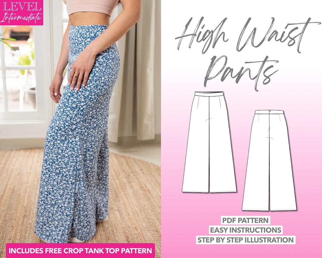 High Waist Wide Leg Pants Sewing Pattern: Women's Sizes XS-XXXL (PDF ...
