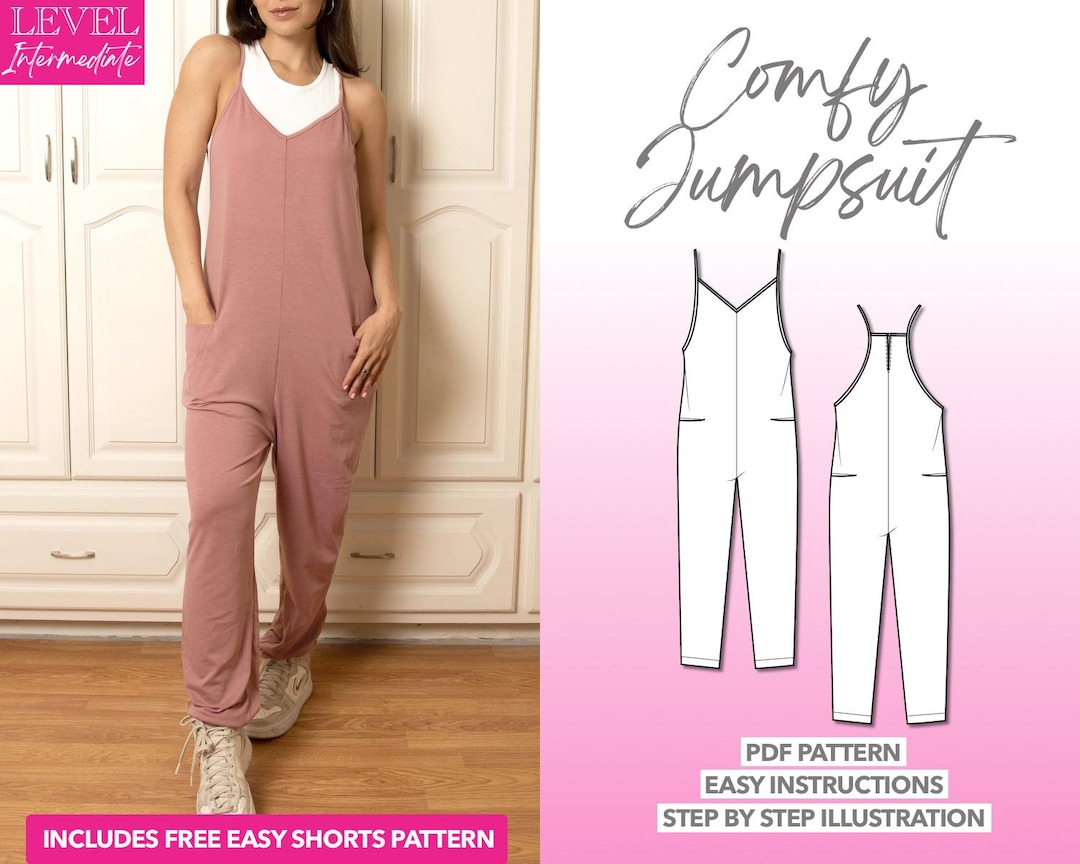 Overall Jumpsuit Sewing Pattern Knit Cami Jumpsuit PDF Pattern Comfy ...
