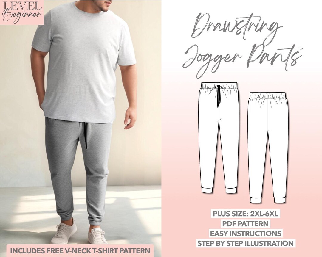 Plus Size Mens Pants Sewing Pattern 2XL-6XL Drawstring Jogger Pants PDF ...
