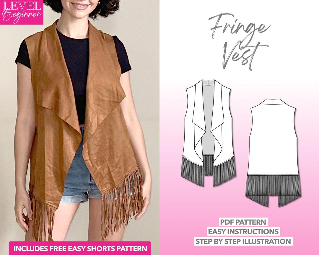 Vest Sewing Pattern Fringe Vest Pattern Open Front Vest PDF Pattern ...