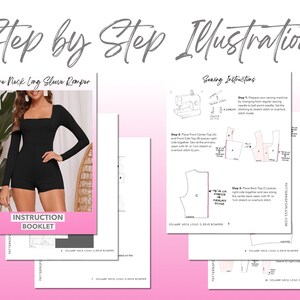 Romper Sewing Pattern Square Neck Unitard Romper Pattern Long Sleeve Romper Sewing Pattern ...