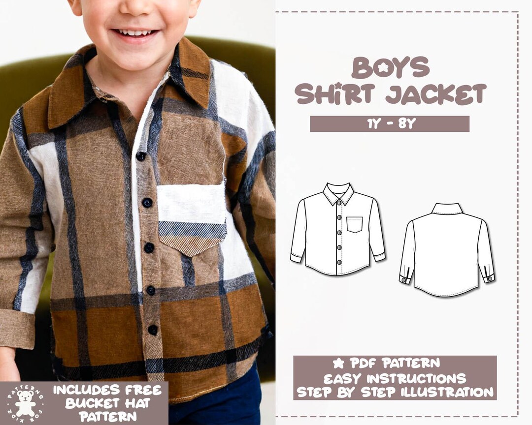 Boys Shirt Jacket Sewing Pattern: Sizes 1Y-8Y (PDF Pattern) - Etsy
