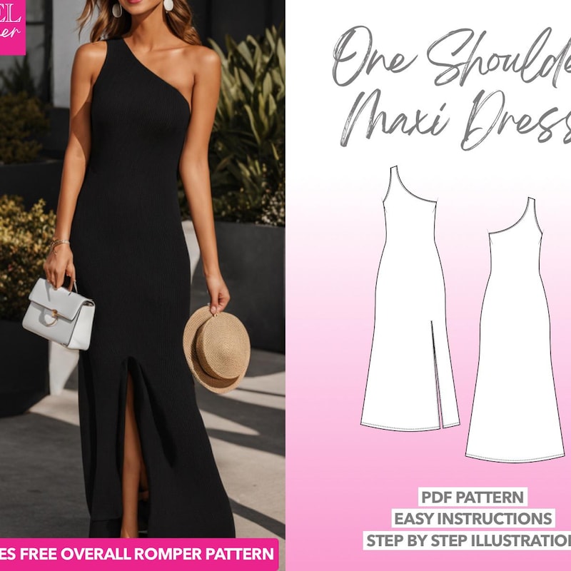 One Shoulder Dress Pattern - Etsy