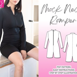 Unitard Sewing Pattern Mock Neck Unitard Romper Pattern Long - Etsy