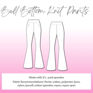 Bell Bottom Knit Pants Sewing Pattern: High Waist (PDF Pattern XS-XXXL) - Etsy