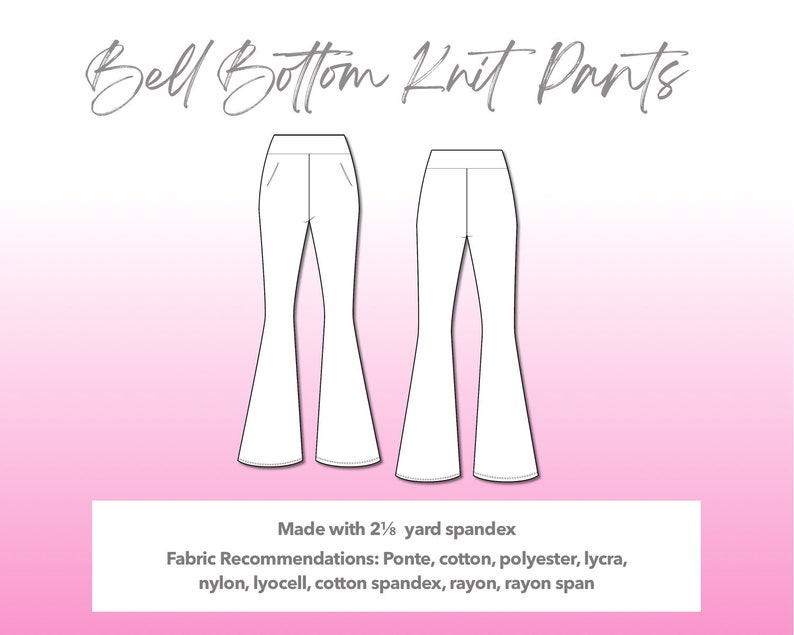 Bell Bottom Knit Pants Sewing Pattern: High Waist (PDF Pattern XS-XXXL ...