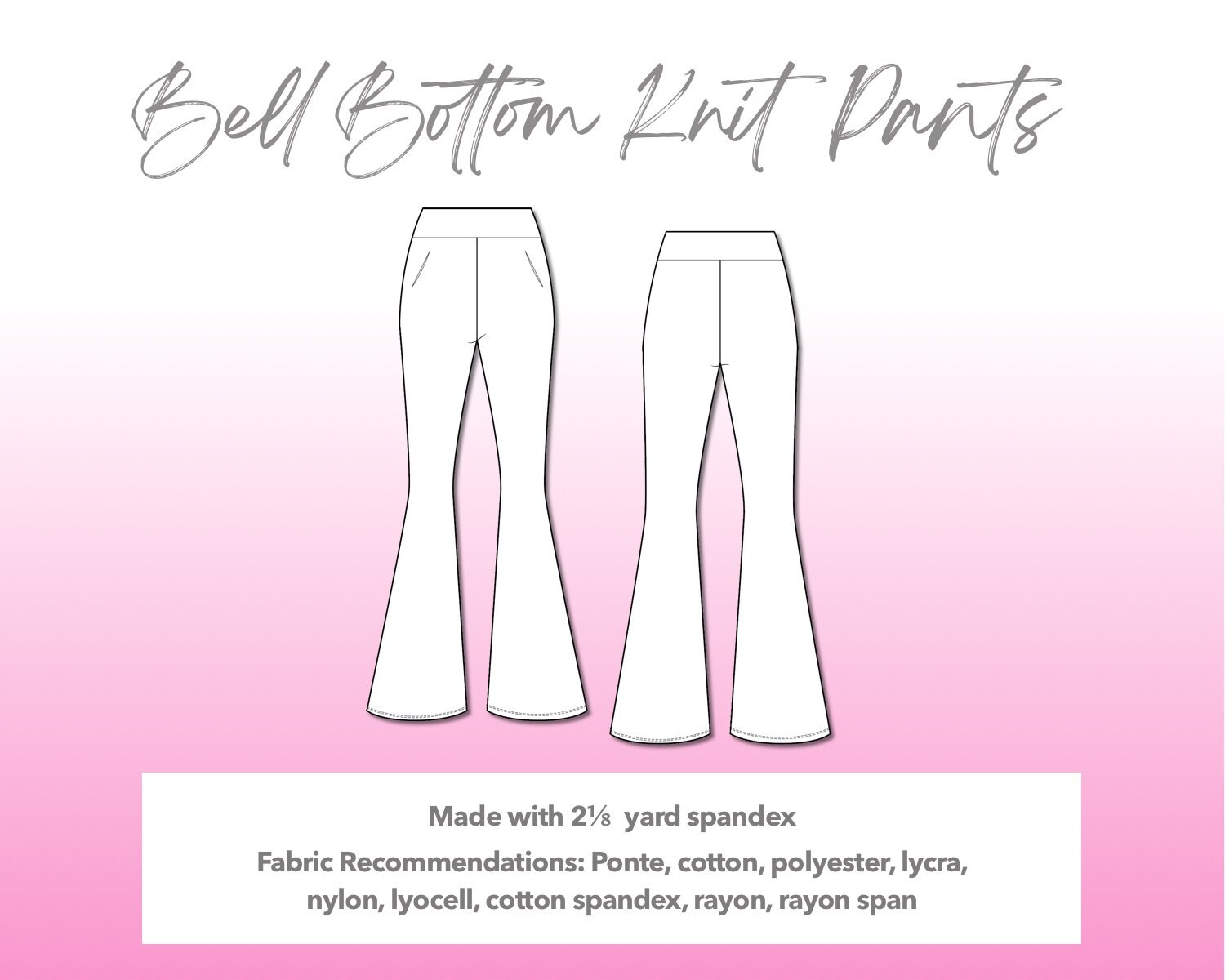 Bell Bottom Knit Pants Sewing Pattern: High Waist (PDF Pattern XS-XXXL ...
