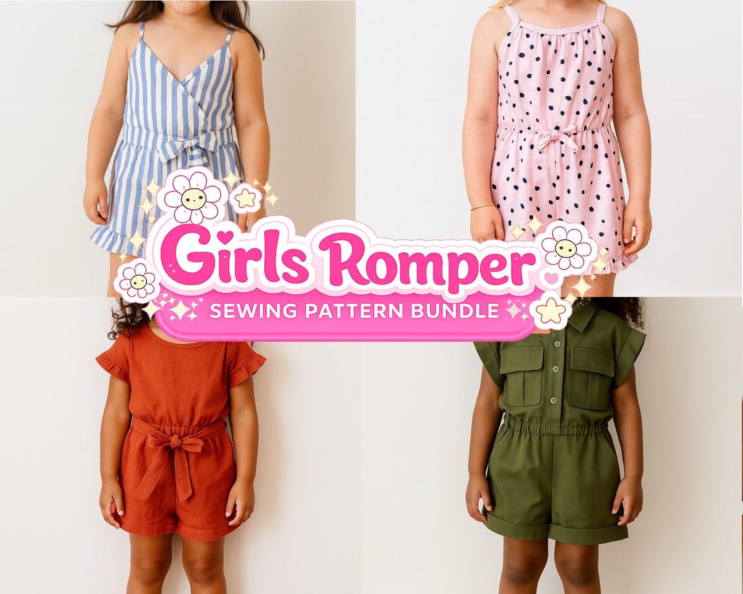 Girls Romper Sewing Pattern Bundle: Ruffle Sleeve & Cami Styles (1Y-8Y ...