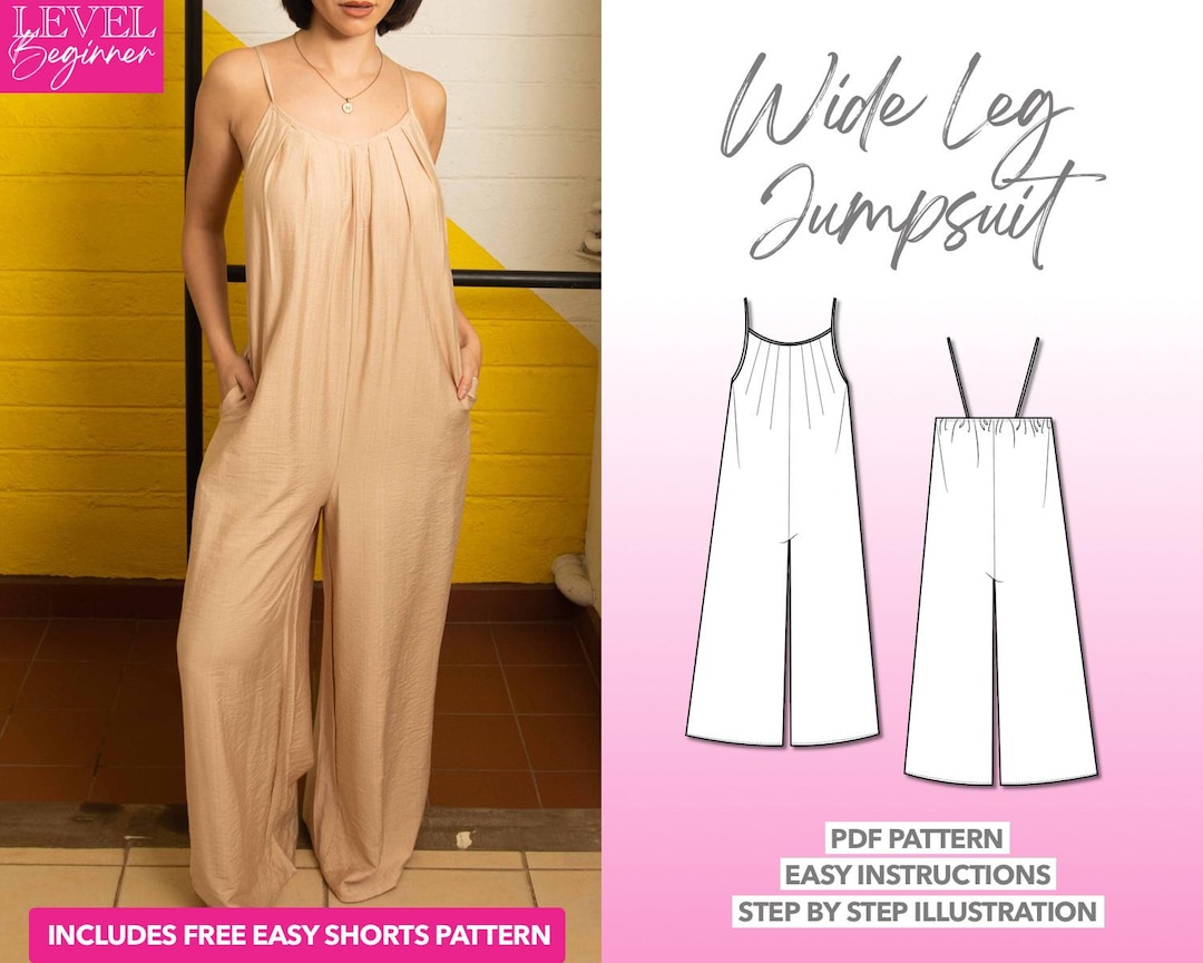 Wide Leg Cami Jumpsuit Sewing Pattern: Women's Dungaree (PDF Pattern XS ...