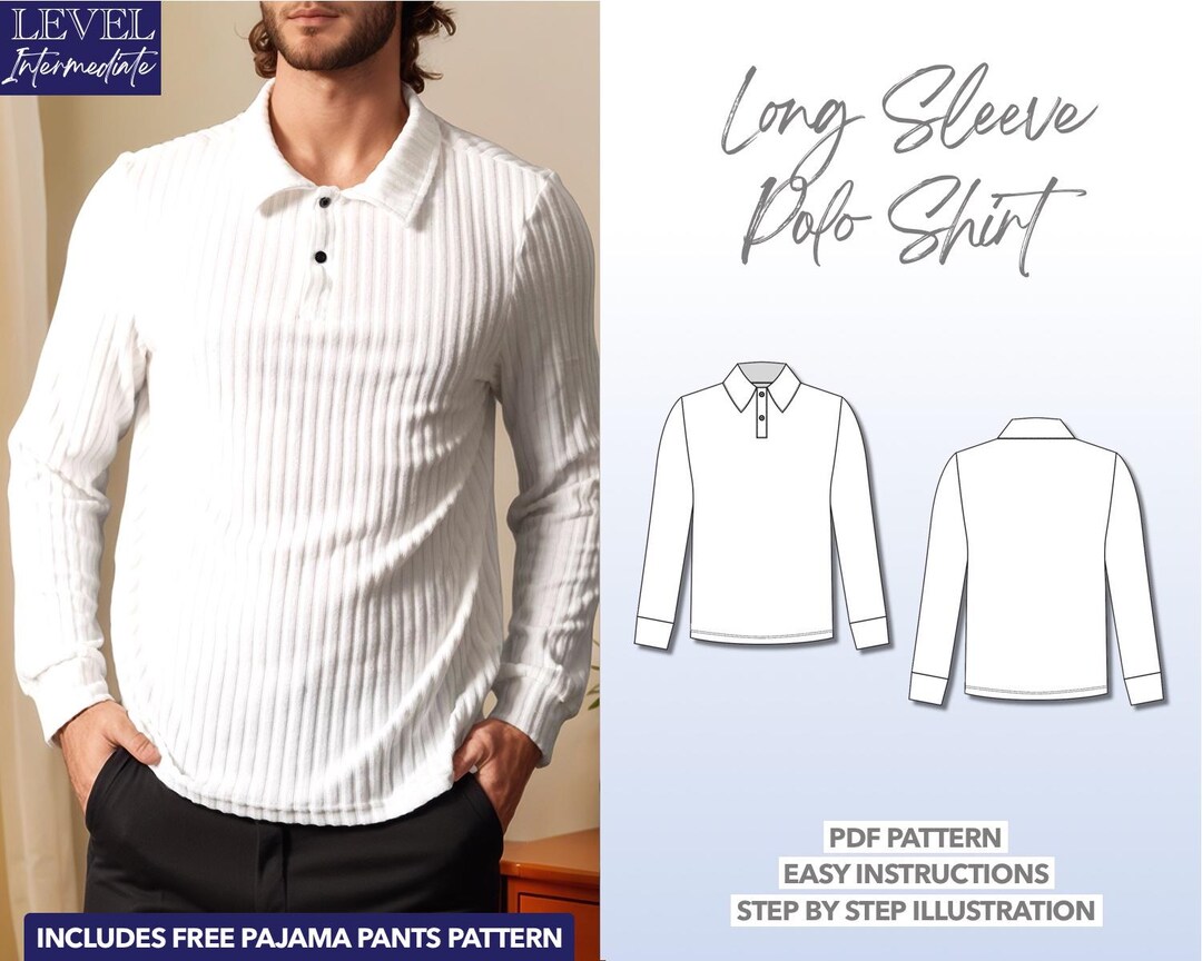 Top Sewing Pattern Long Sleeve Top Pattern Polo Shirt PDF Pattern Men ...