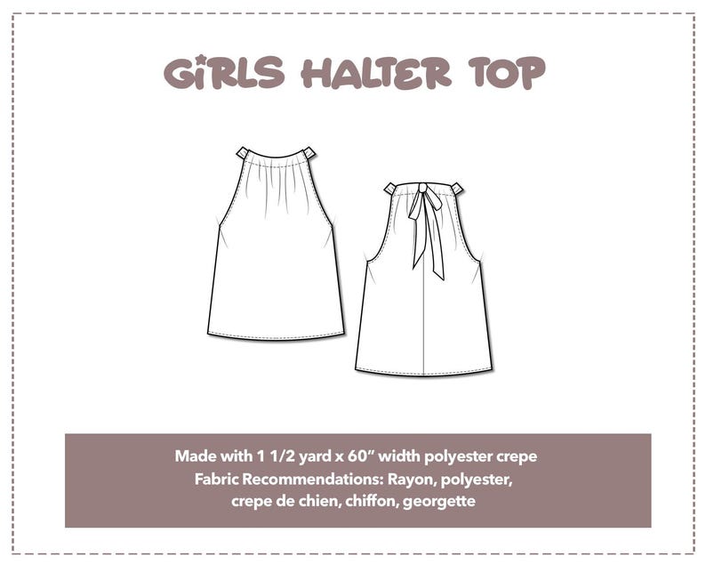 Girls Halter Top Sewing Pattern PDF (sizes 1Y-8Y) - Includes Bonus Tote ...
