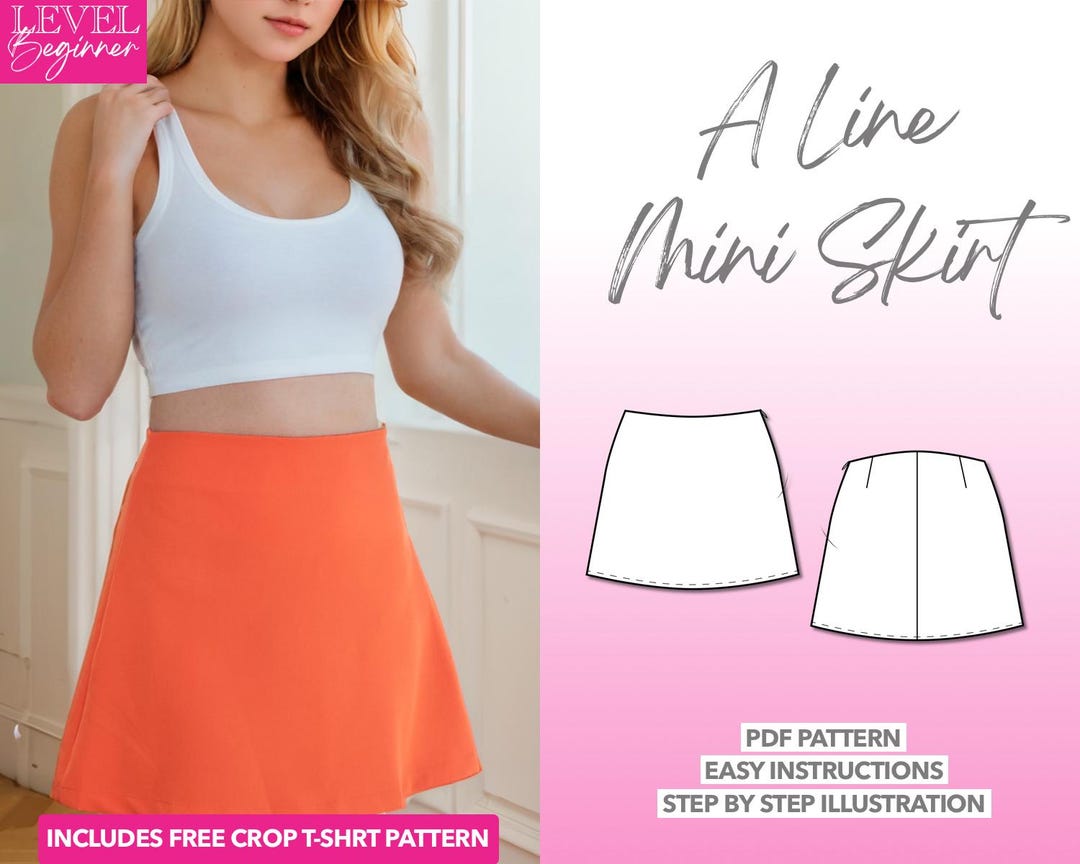 A-line Mini Skirt Sewing Pattern: Easy PDF (XS-XXXL) + Bonus Crop Top ...