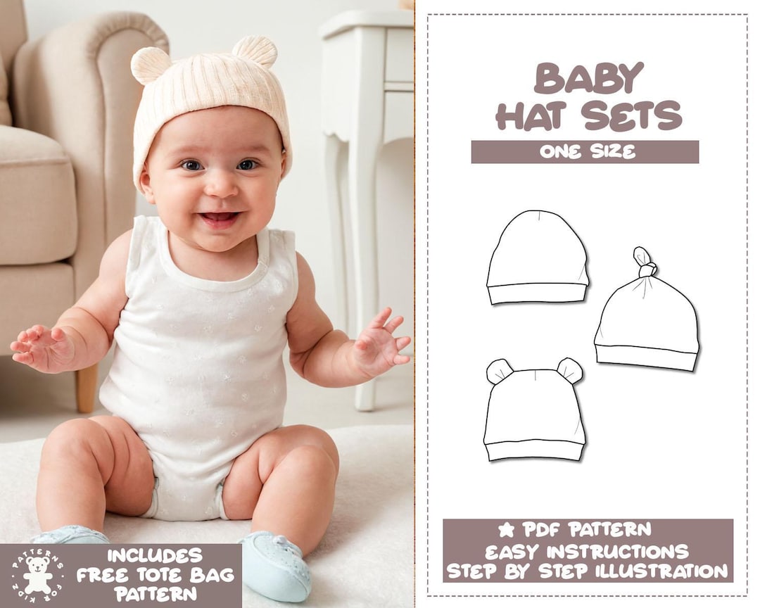 Baby Hat Sewing Pattern Newborn Hat PDF Pattern One Size Unisex Newborn ...