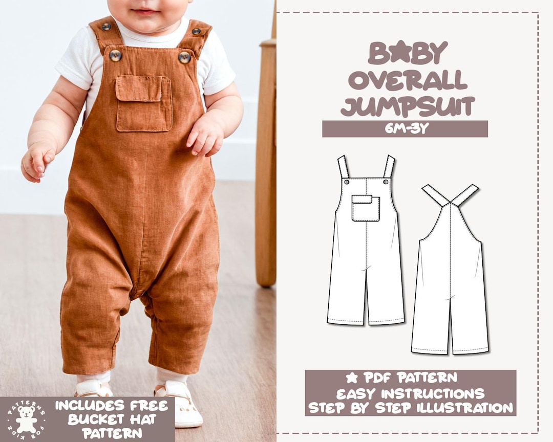 Baby Overall Jumpsuit Sewing Pattern 6M-3Y Baby Unisex Overall Jumpsuit Pattern Baby Sewing ...