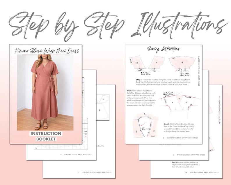 Plus Size Kimono Sleeve Wrap Maxi Dress Sewing Pattern (PDF Pattern) - Etsy