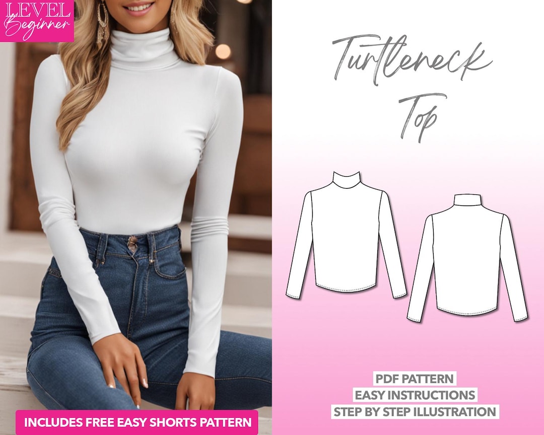 Turtleneck Long Sleeve Top Sewing Pattern: PDF Download (XS-XXXL) - Etsy