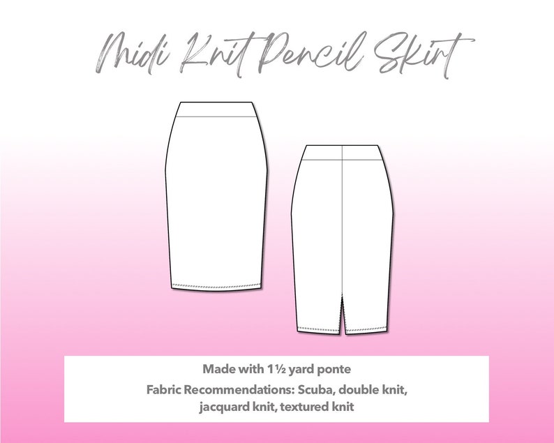 Midi Knit Pencil Skirt Sewing Pattern: Easy PDF (XS-XXXL) + Bonus T ...