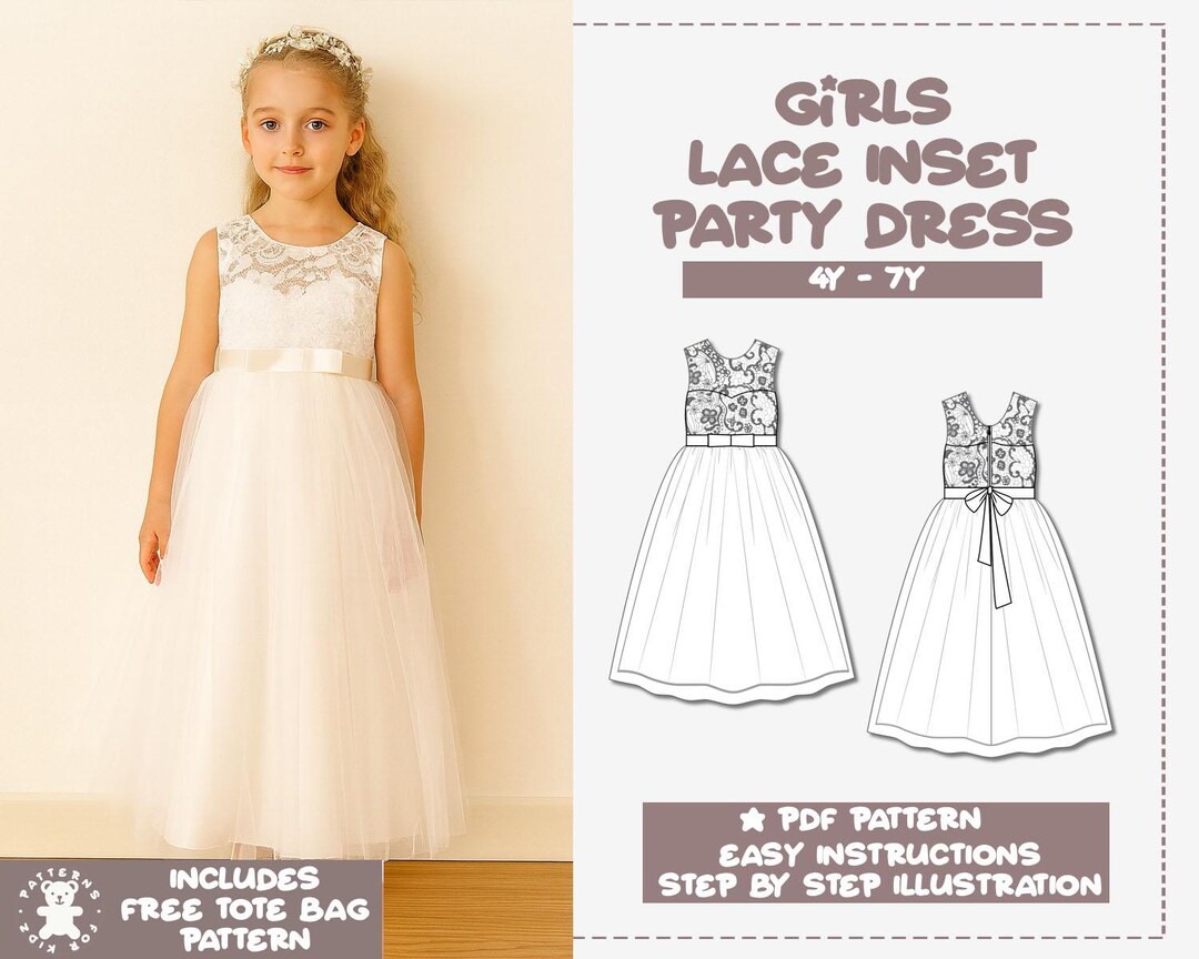 Girls Lace Inset Party Dress Sewing Pattern (PDF Pattern) - Etsy