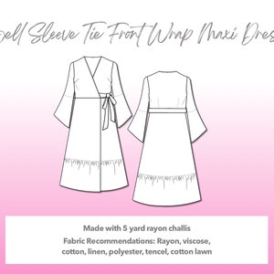 Bell Sleeve Wrap Dress Sewing Pattern: Maxi Dress PDF (XS-XXXL) + Bonus ...