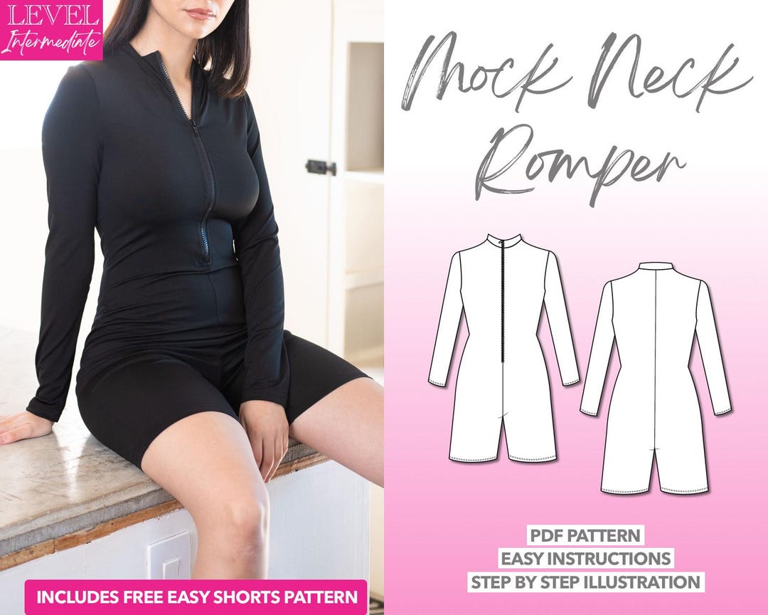 Unitard Sewing Pattern Mock Neck Unitard Romper Pattern Long Sleeve Romper Sewing Pattern ...