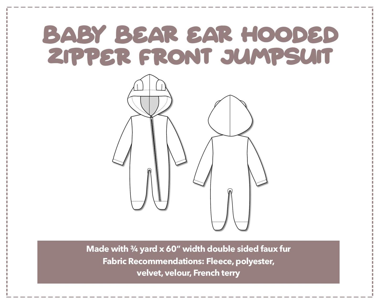 Baby Bear Hooded Jumpsuit Sewing Pattern (0-9M) (PDF Pattern) - Etsy