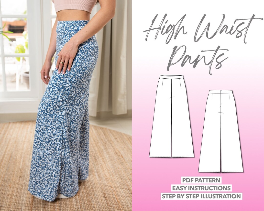 High Waist Pants Sewing Pattern Wide Leg Pants Pattern Women Pants ...