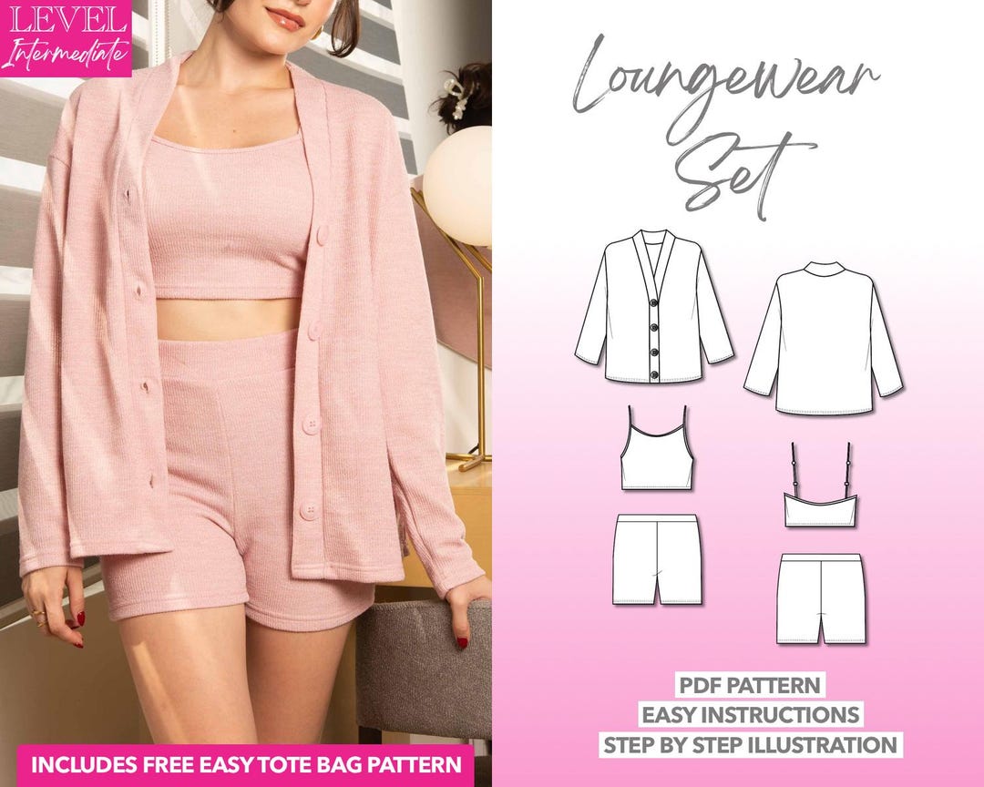 Loungewear Set Sewing Pattern Women PDF Pattern Cardigan Sewing Pattern ...