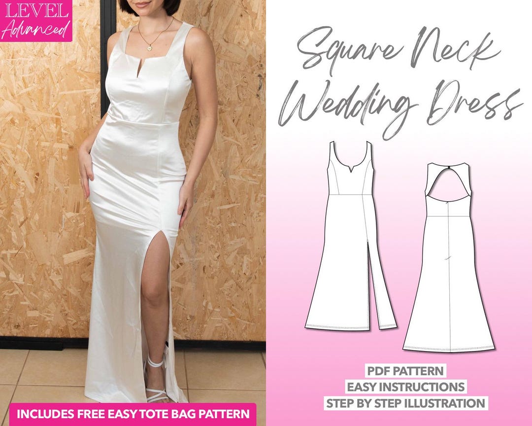 Wedding Dress Sewing Pattern Square Neck Dress Pattern PDF Women Dress ...