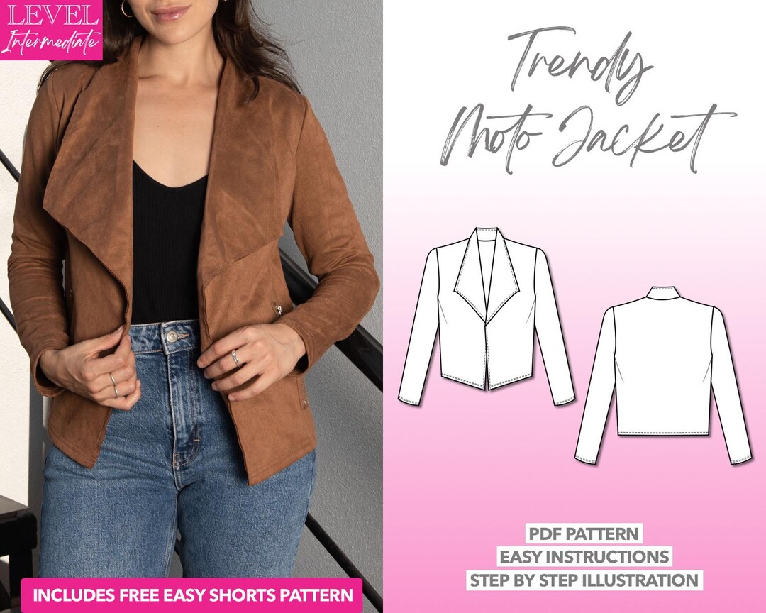 Moto Jacket Sewing Pattern: Women's Biker Jacket (PDF Download XS-XXXL ...
