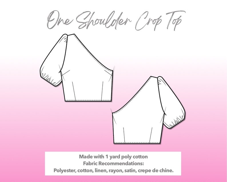 One Shoulder Crop Top Sewing Pattern: Puff Sleeve (PDF Pattern) - Etsy