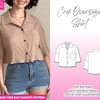 Puff Sleeve Shirt Pattern, Band Collar Linen Shirt Sewing Pattern ...
