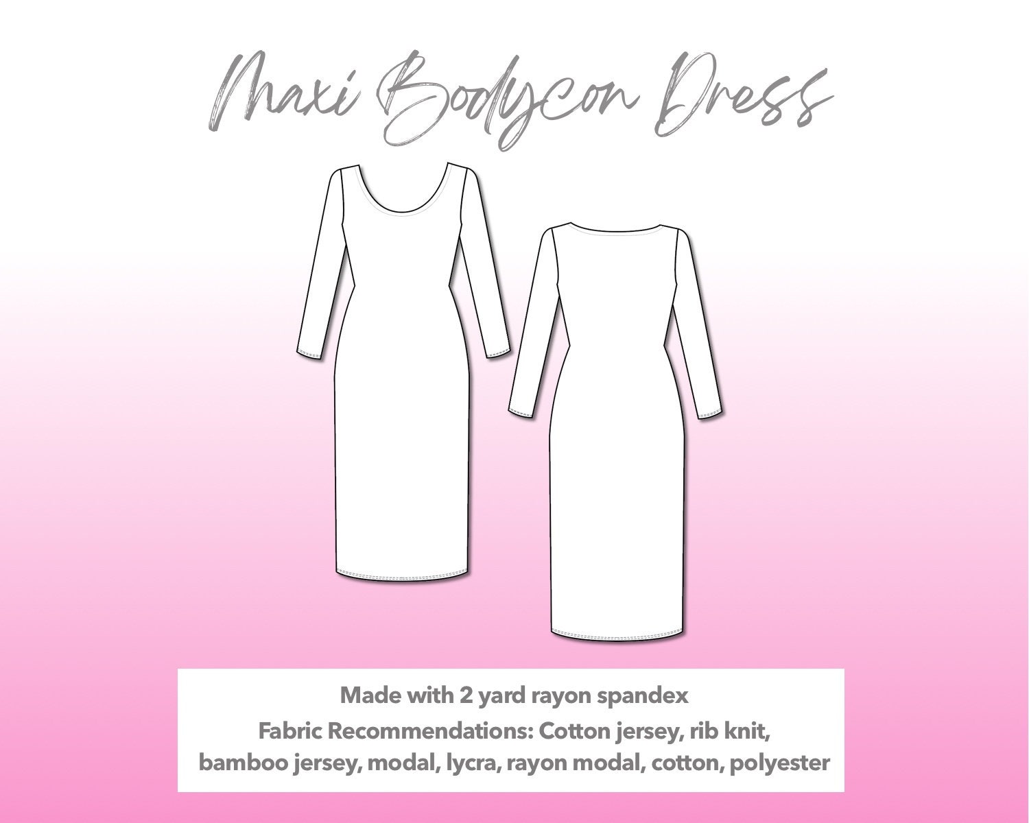 Maxi Bodycon Dress Sewing Pattern: XS-XXXL (PDF Download) - Etsy