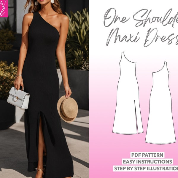 One Shoulder Dress Pattern - Etsy