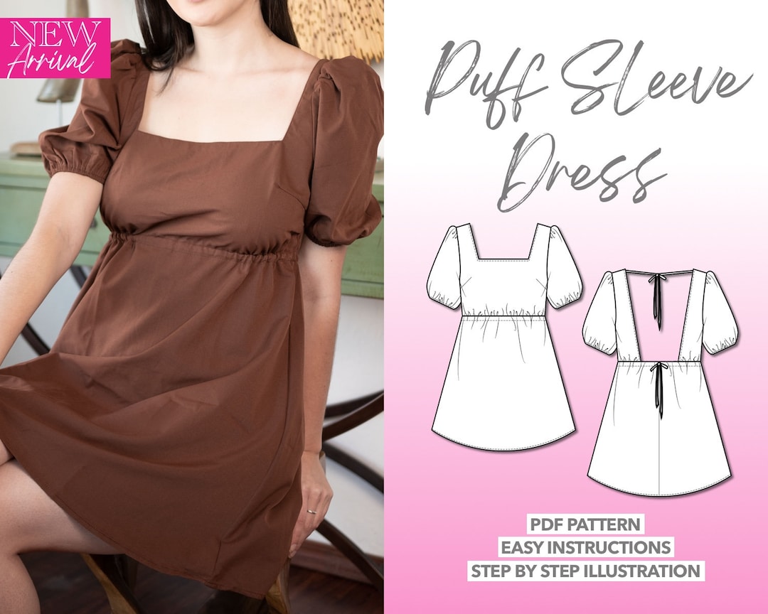 Puff Sleeve Dress Sewing Pattern Women Dress Sewing Pattern - Etsy