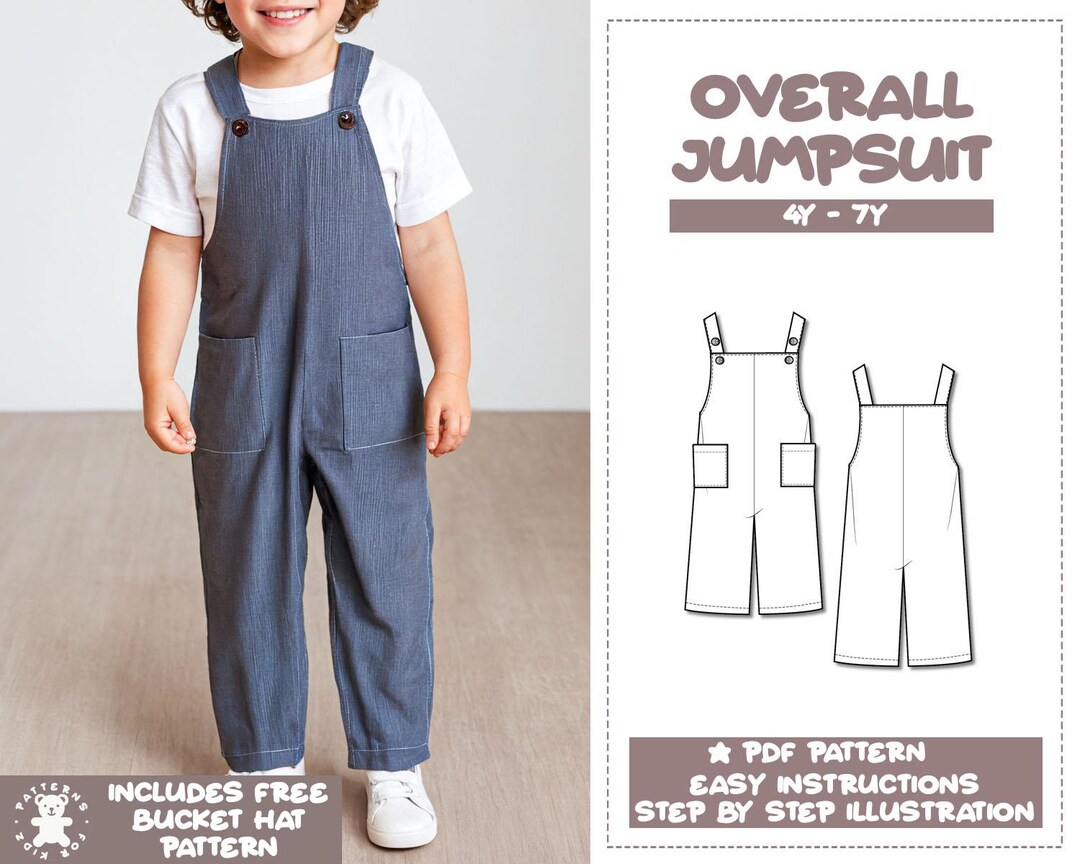 Kids Overall Jumpsuit Sewing Pattern 4Y-7Y Toddler Boy Overall Jumpsuit ...