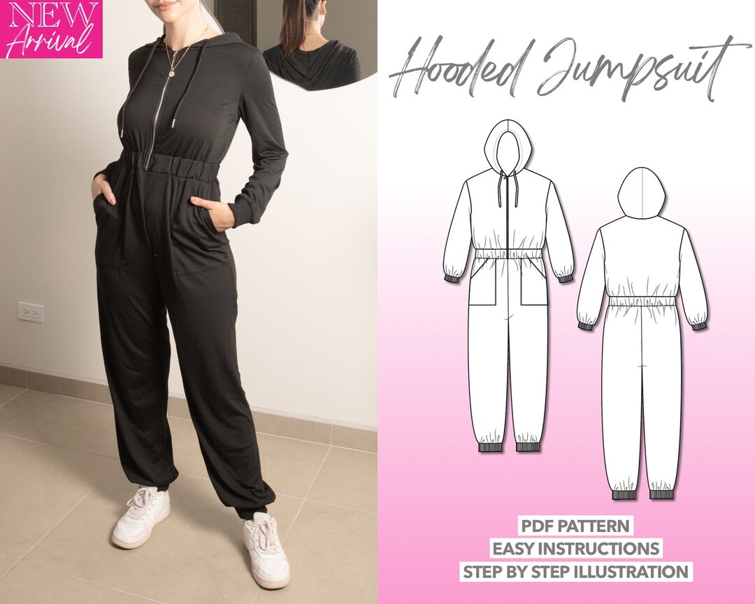 Hooded Jumpsuit Sewing Pattern Women PDF Pattern Loungewear Sewing ...