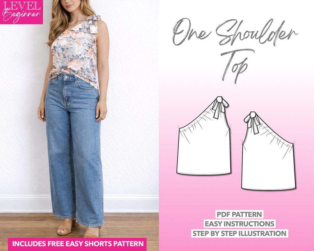 One Shoulder Top Sewing Pattern: Women's Blouse (PDF Pattern, XS-XXXL ...