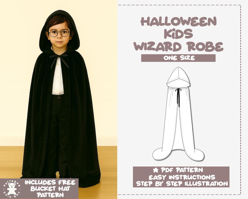 Kids Wizard Robe Sewing Pattern: Halloween Costume Cape (PDF Pattern ...